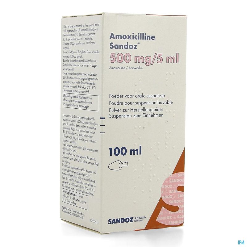 Amoxicilline Sandoz 500mg/5ml Pulv Susp Or 100ml