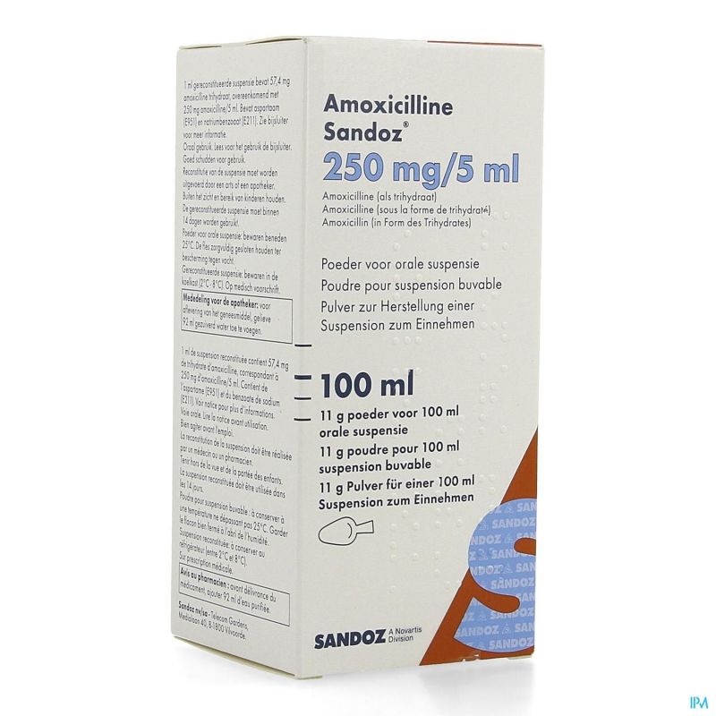 Amoxicilline Sandoz 250mg/5ml Pulv Susp Or 100ml