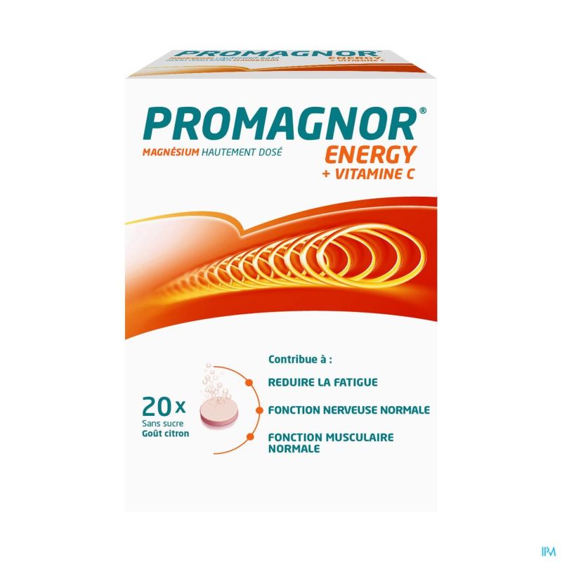 Promagnor Magnésium 400mg + 180mg Vitamine C (20 Comprimés Effervescents)