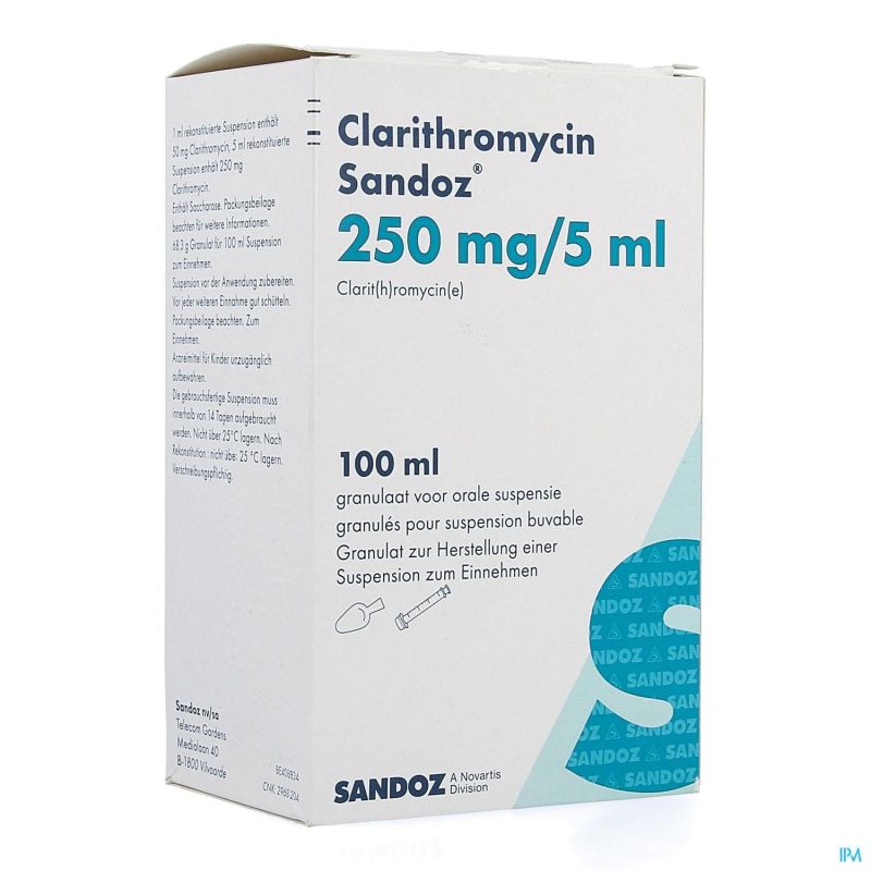 Clarithromycin Sandoz Gran Susp Or 100ml 250mg/5ml