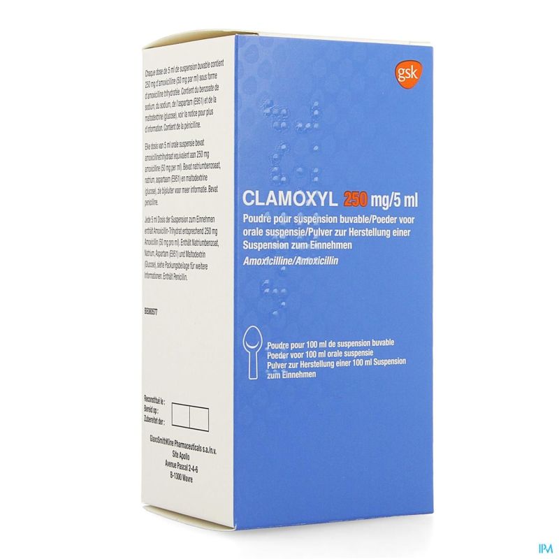 Clamoxyl 250mg/5ml Pdr Pour Sirop 50mg/ml Fl 100ml