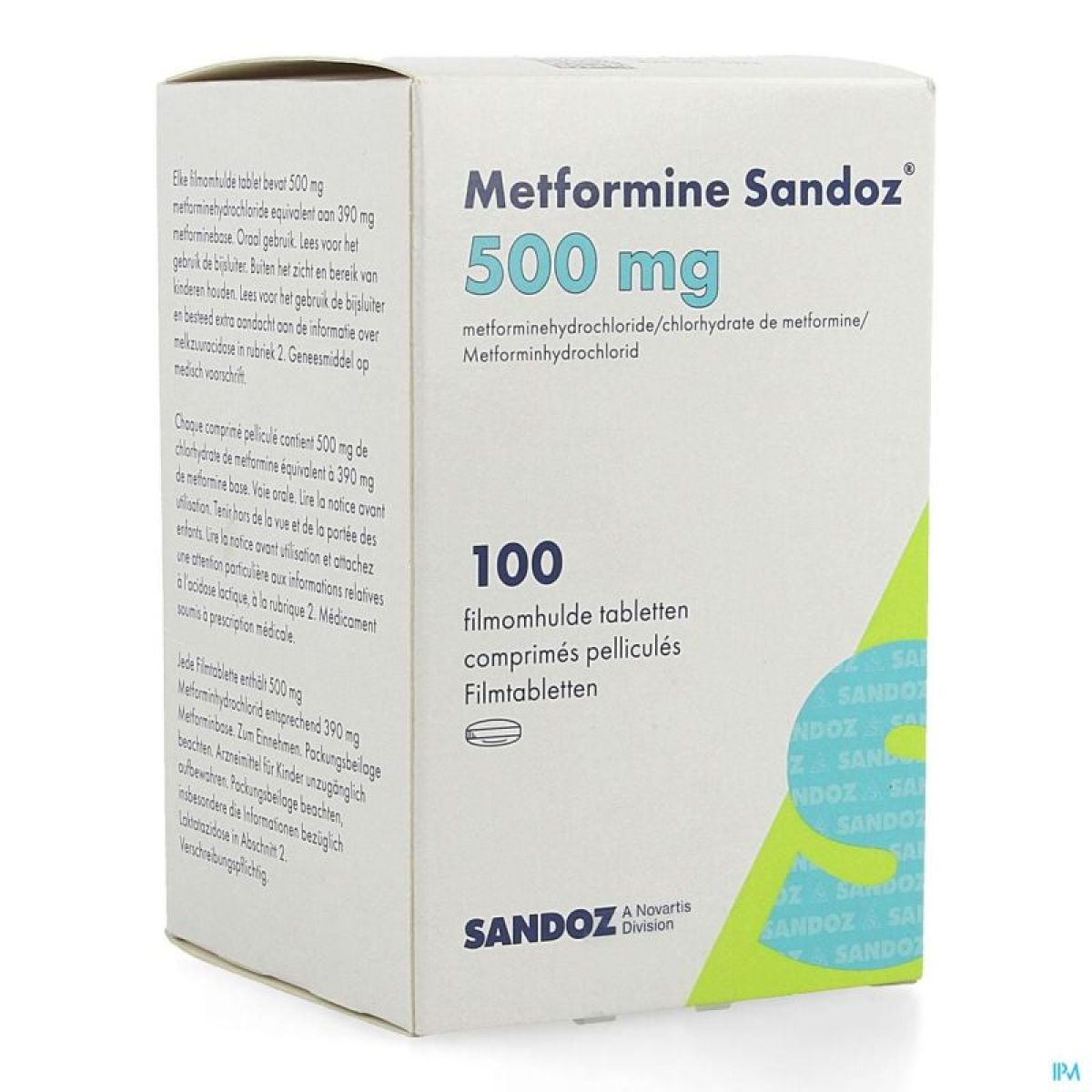 Metformine Sandoz 500mg Comp Pell Pot 100x500mg