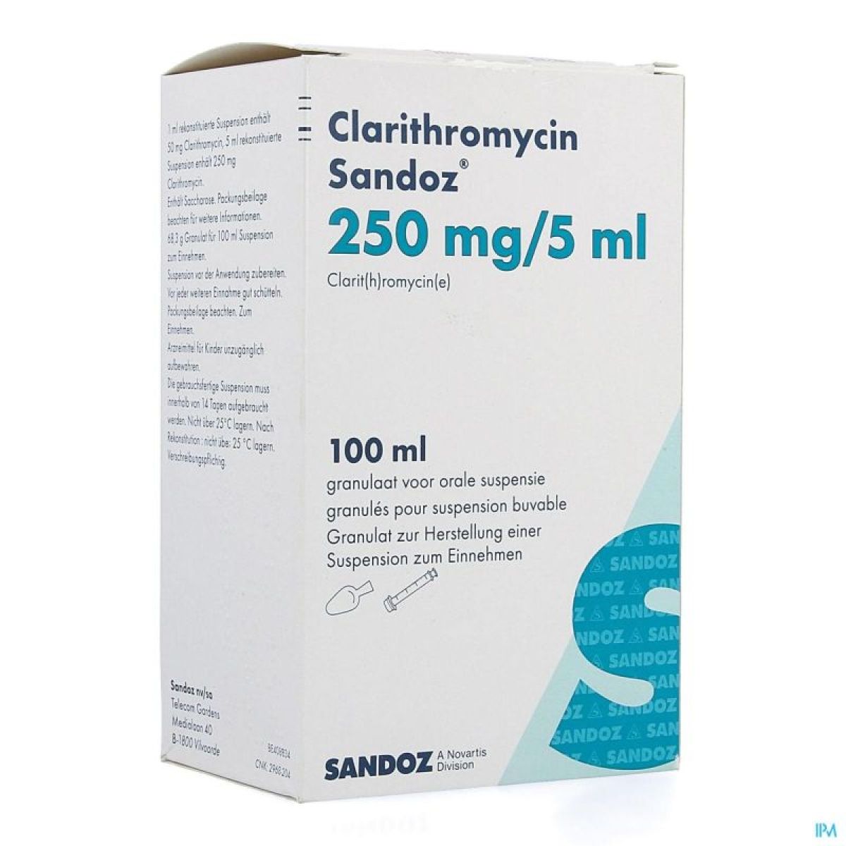 Clarithromycin Sandoz Gran Susp Or 100ml 250mg/5ml
